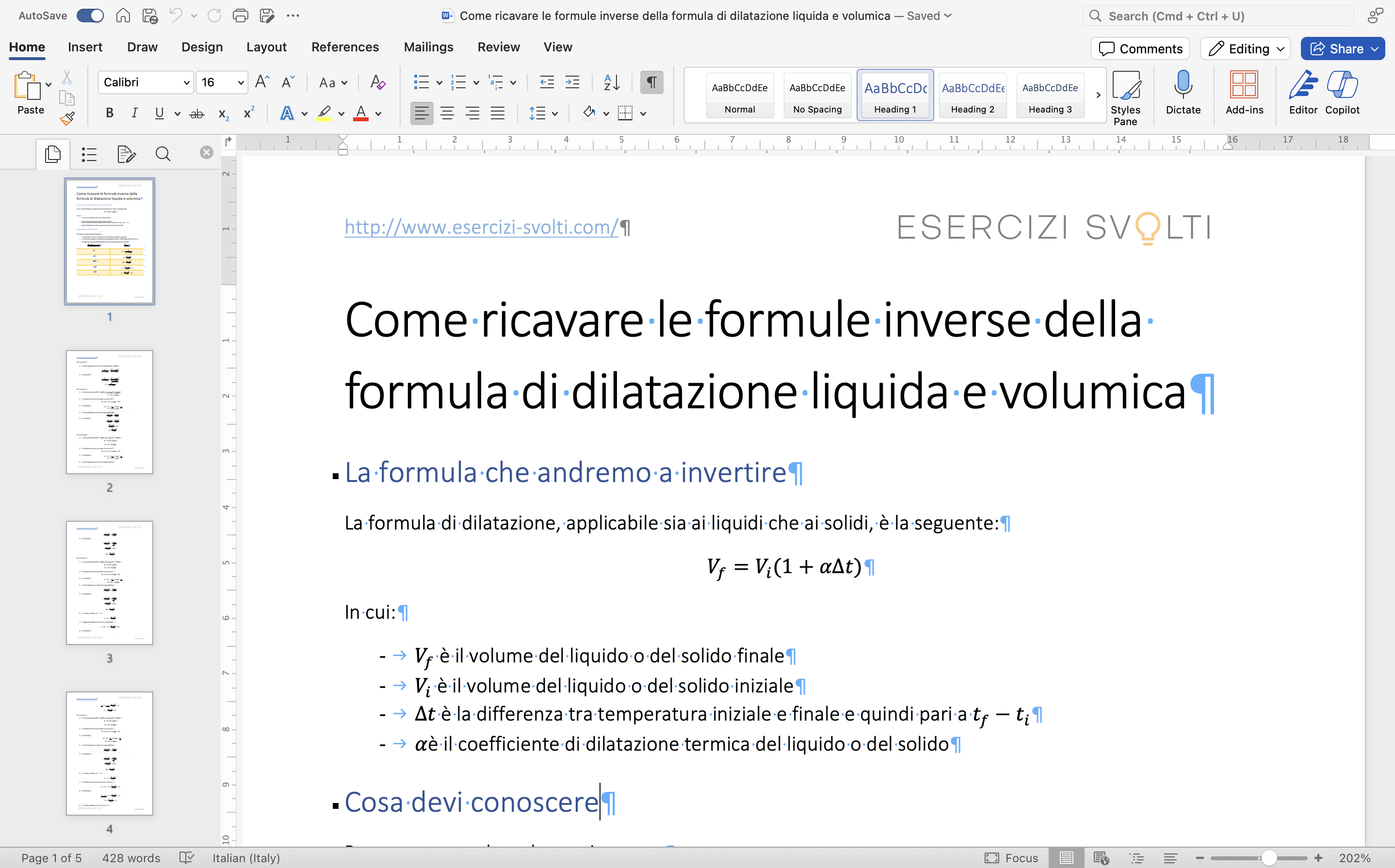Come ricavare le formule inverse della formula di dilatazione liquida e ...