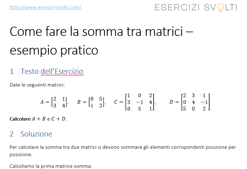 Come fare la somma tra matrici – esempio pratico - La soluzione per gli ...